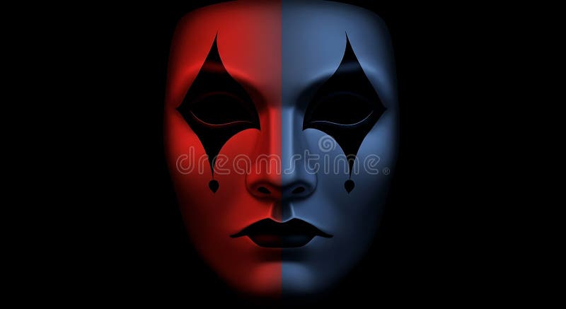 A Theatrical Mask Divided into Two Contrasting Halves. the Left Side is ...