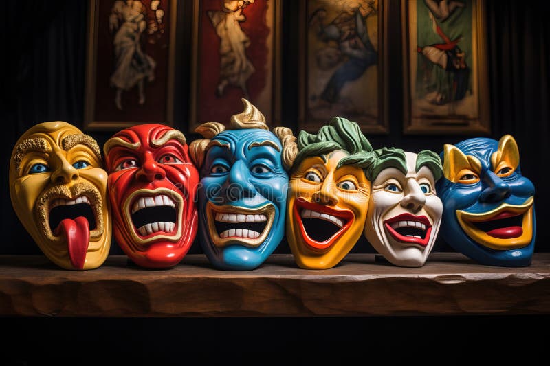 Theatrical Masks that Express Different Emotions are on the Shelf Stock ...