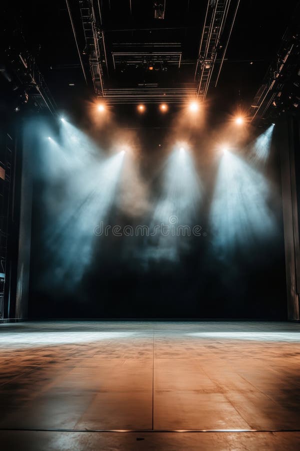 Theatrical Stage with Dramatic Lighting and Smoke Effects, Empty ...