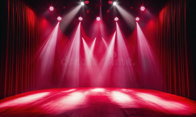 Theatrical Stage with Dramatic Red Lighting and Spotlight Effects for ...