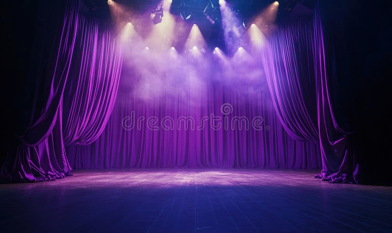 Theatrical Stage with Purple Drapes and Dramatic Lighting Effects Stock ...