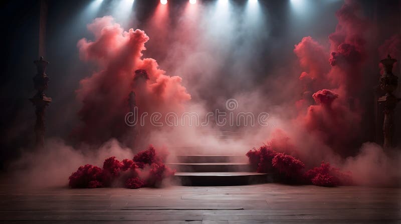 Theatrical Stage Set with Dramatic Lighting and Smoke during a ...