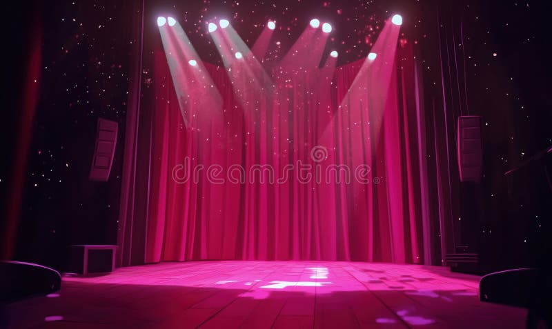 Theatrical Stage with Vibrant Pink Curtains and Dramatic Lighting ...