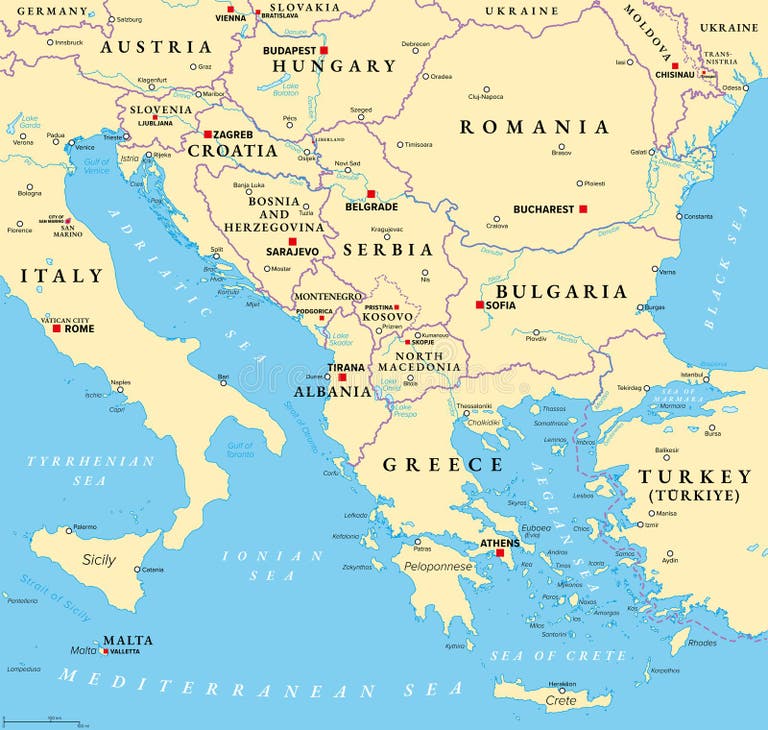 The Balkans, and the Balkan Peninsula, Political Map Stock Illustration ...