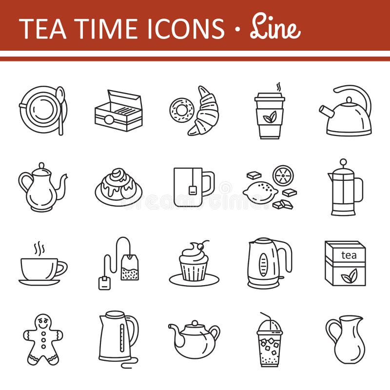 Thee Het Pictogramreeks Van Het Overzichtsweb Vector Illustratie ...