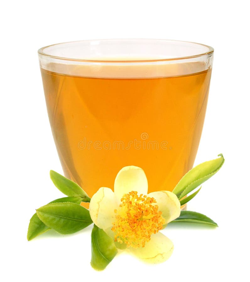 Groene Jasmijnthee En Jasmijnbloemen, Kop Groene Thee Op Witte ...