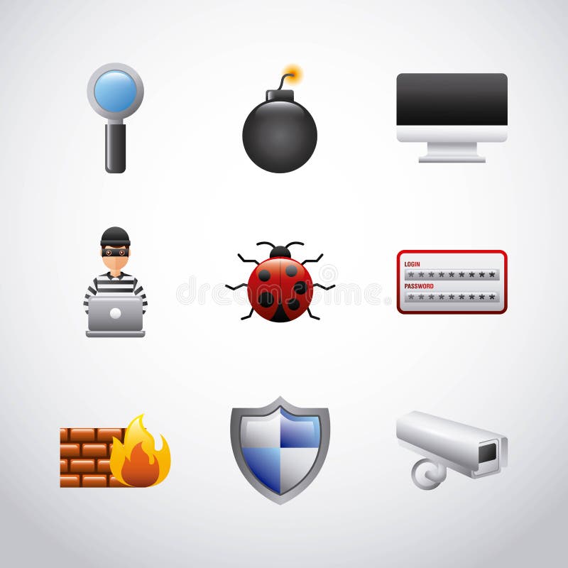 Theft Identity Technology Digital Set Icons Stock Vector - Illustration ...