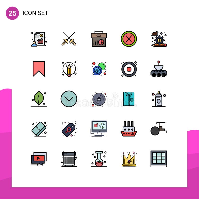 25 Thematic Vector Filled Line Flat Colors and Editable Symbols of ...