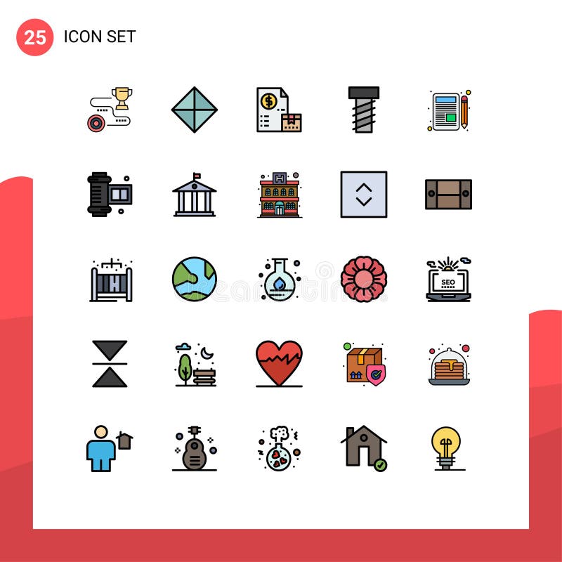 Set of 25 Commercial Filled Line Flat Colors Pack for Write, Screw ...