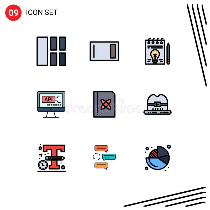 9 Thematic Vector Filledline Flat Colors and Editable Symbols of Book ...