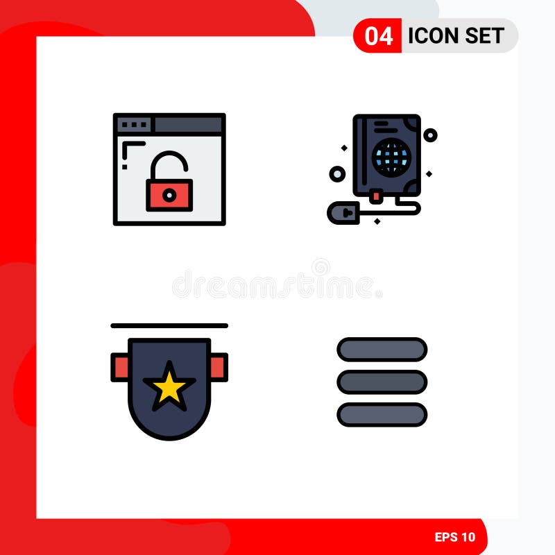 4 Thematic Vector Filledline Flat Colors and Editable Symbols of ...
