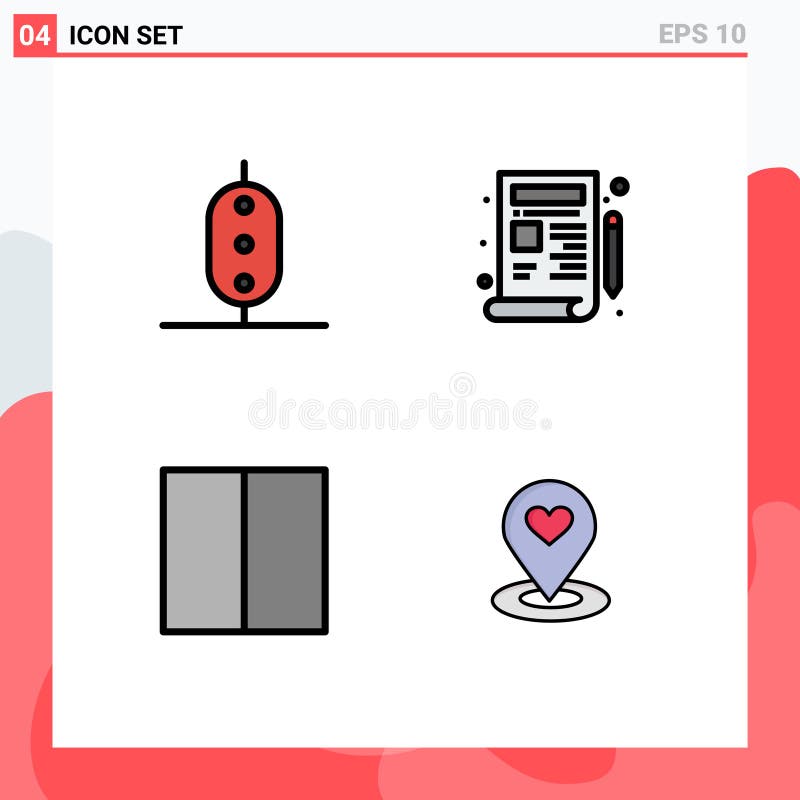 Editable Vector Line Pack of 4 Simple Filledline Flat Colors of Food ...