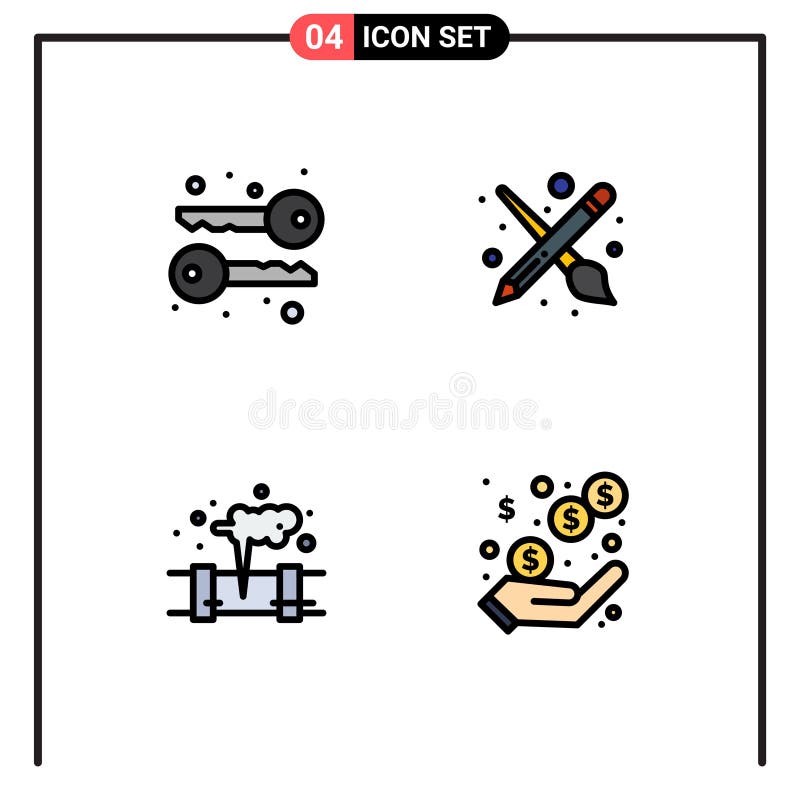 4 Thematic Vector Filledline Flat Colors and Editable Symbols of Graphy ...