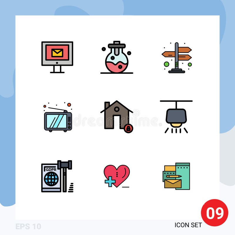 9 Thematic Vector Filledline Flat Colors and Editable Symbols of Lock ...
