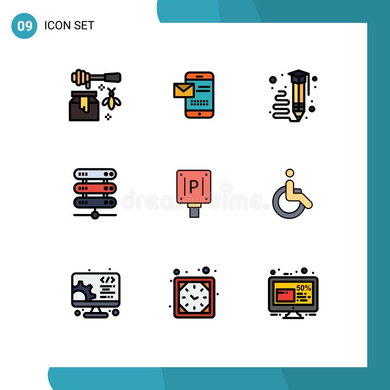 9 Thematic Vector Filledline Flat Colors and Editable Symbols of ...