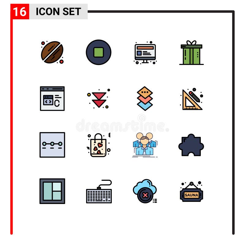 16 Thematic Vector Flat Color Filled Lines and Editable Symbols of ...