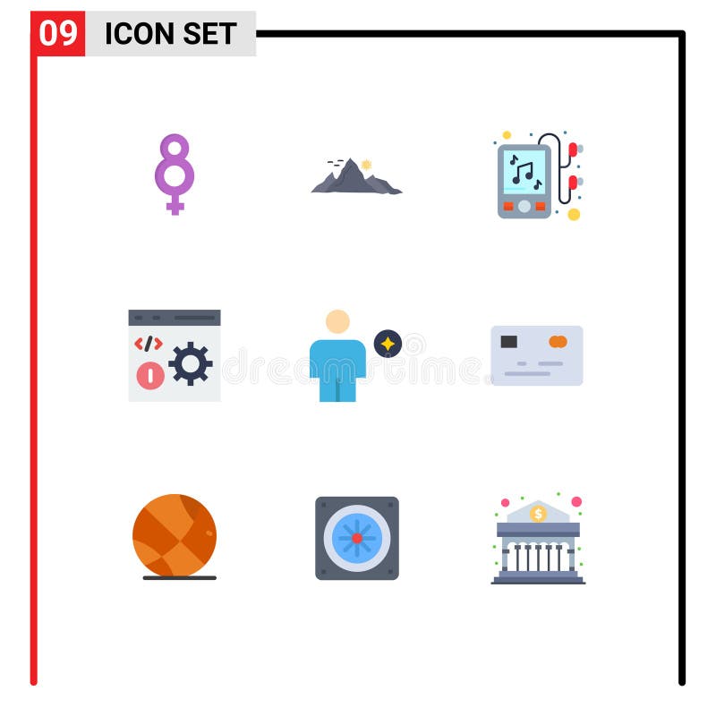 9 Universal Flat Color Signs Symbols Of Body Programming Device Development Coding Stock