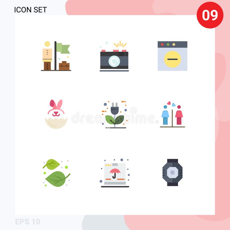 9 Thematic Vector Flat Colors and Editable Symbols of Eco, Auto ...