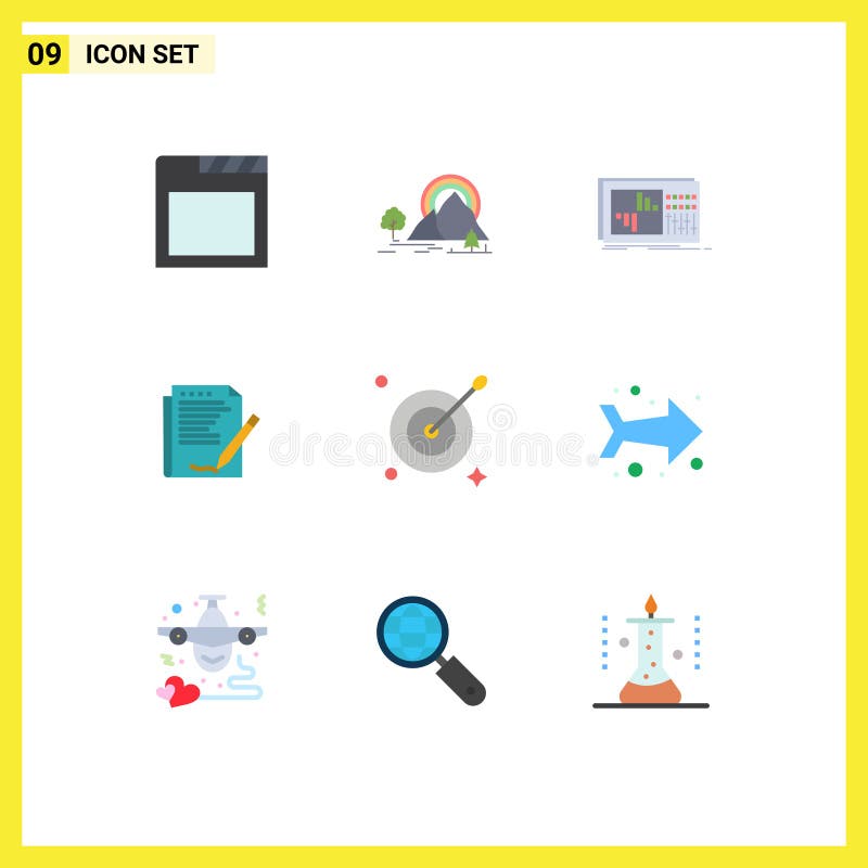 Flat Color Pack of 9 Universal Symbols of Paper, Form, Control, Report ...