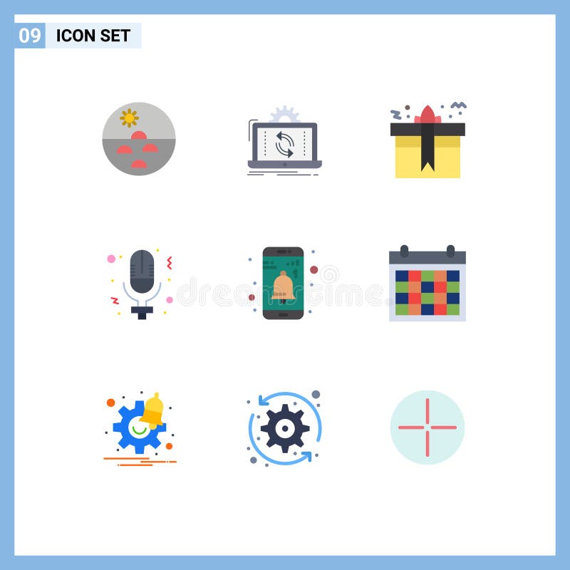 Group of 9 Flat Colors Signs and Symbols for Record, Day, Reporting ...