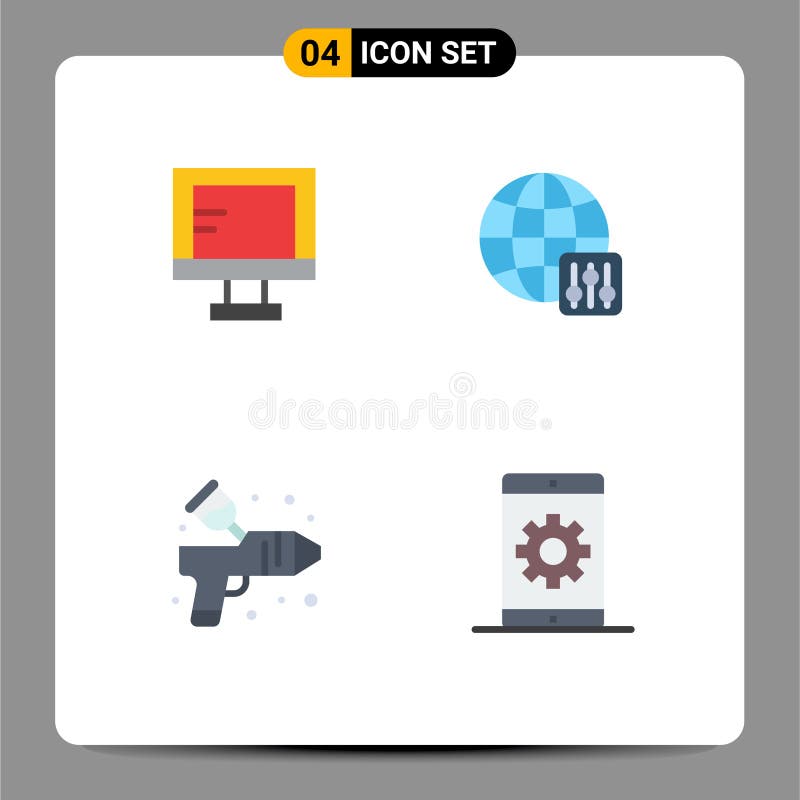 Universal Icon Symbols Group of 4 Modern Flat Icons of Computer, Paint ...