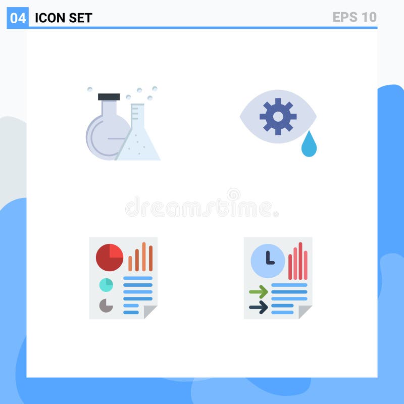 4 Thematic Vector Flat Icons and Editable Symbols of Flask, Document ...