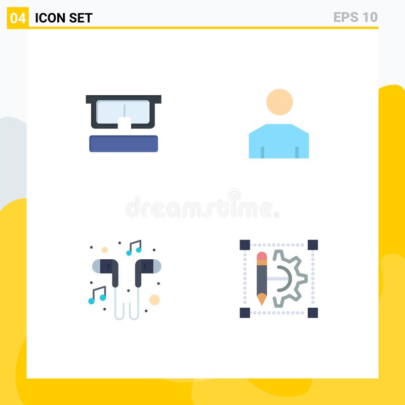 4 Thematic Vector Flat Icons and Editable Symbols of Virtual, Headset ...