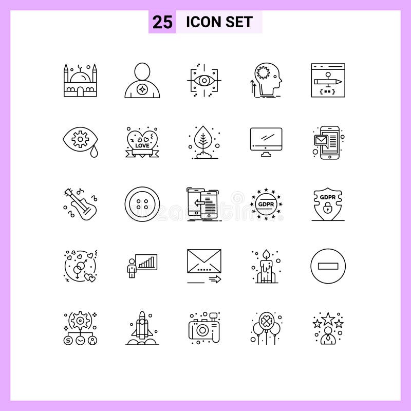 25 Thematic Vector Lines and Editable Symbols of Brainstorming ...