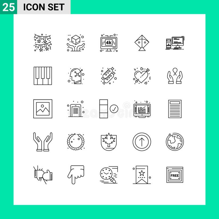 25 Thematic Vector Lines and Editable Symbols of Desktop, Flying ...