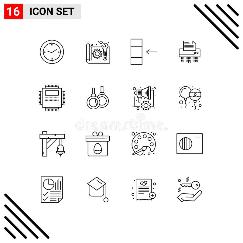 16 Thematic Vector Outlines and Editable Symbols of Office, File, Plan ...