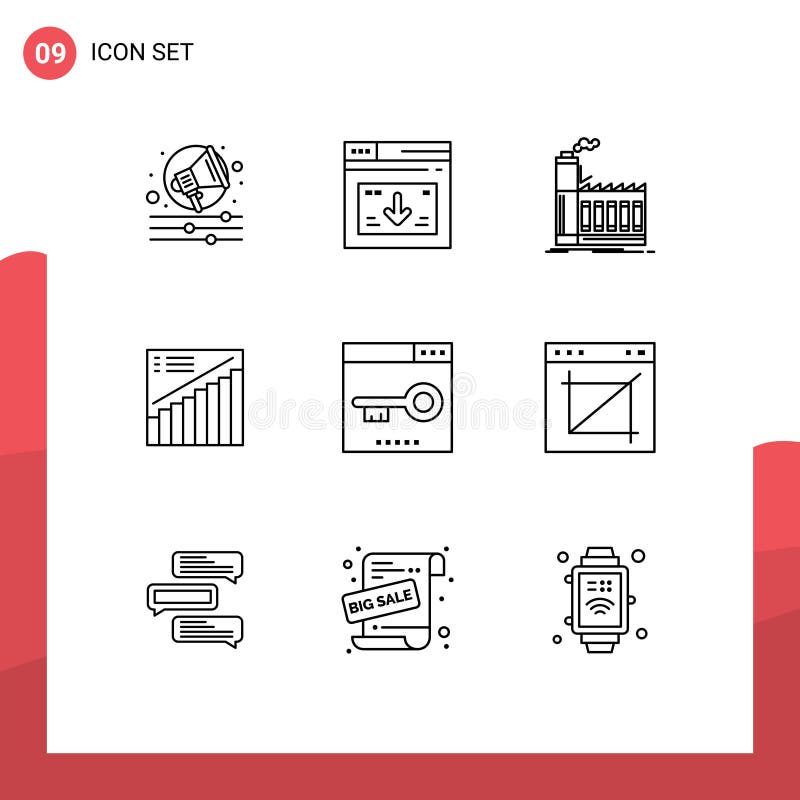 9 Thematic Vector Outlines and Editable Symbols of Sales, Analytics ...