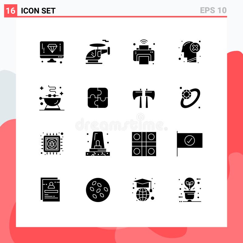 16 Thematic Vector Solid Glyphs and Editable Symbols of Barbecue, Human ...