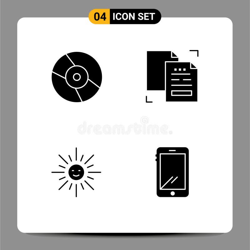 4 Thematic Vector Solid Glyphs and Editable Symbols of Cd, Brightness ...