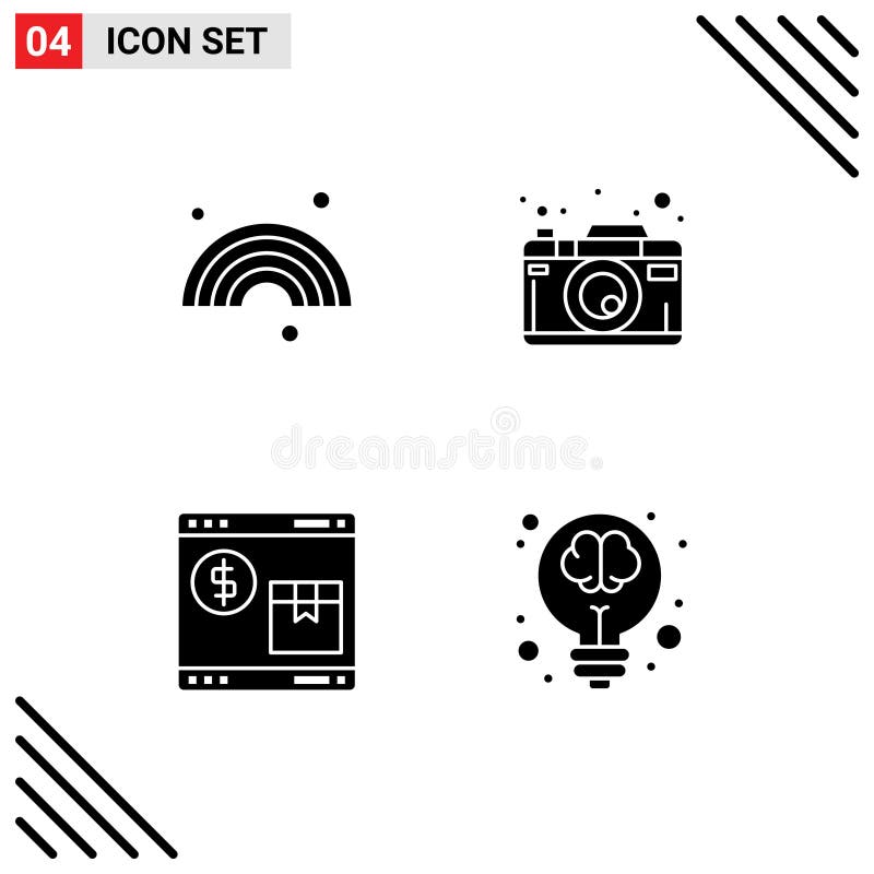 4 Thematic Vector Solid Glyphs and Editable Symbols of Color, Pack ...