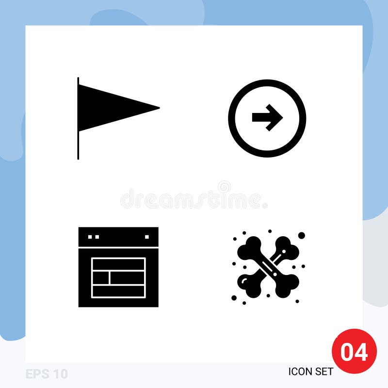 4 Thematic Vector Solid Glyphs and Editable Symbols of Country, Layout ...