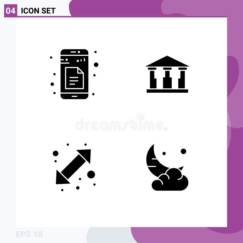4 Universal Solid Glyph Signs Symbols of Data, Left, App, Mony, Moon ...