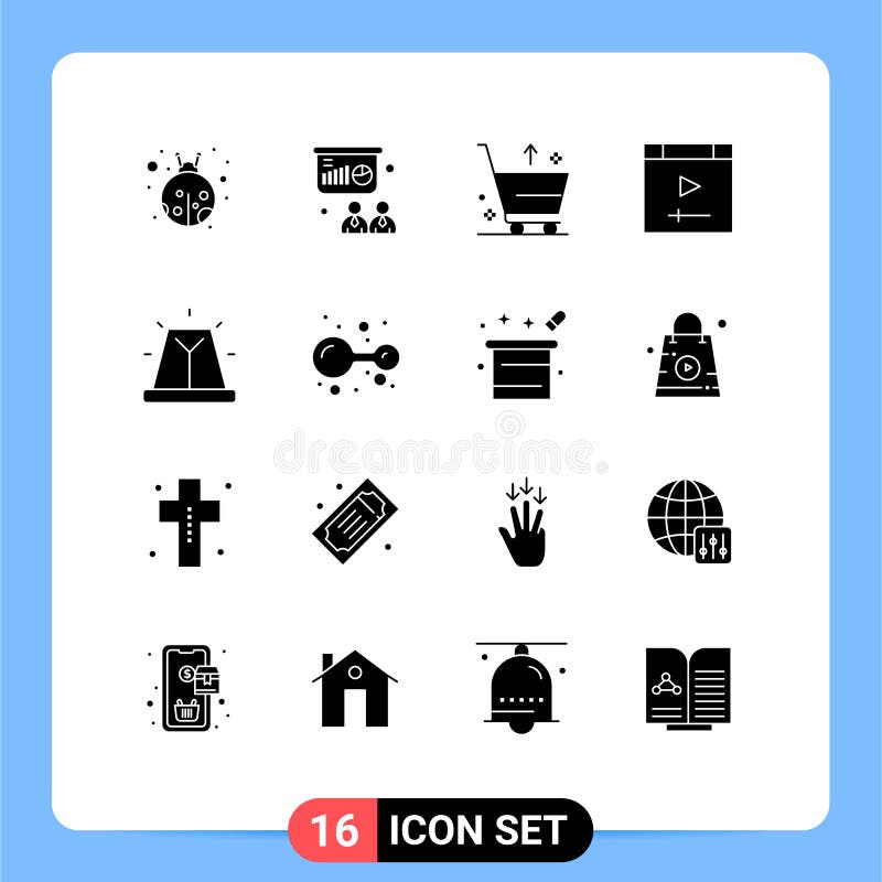 16 Universal Solid Glyph Signs Symbols of Emergency, Alert, Commerce ...