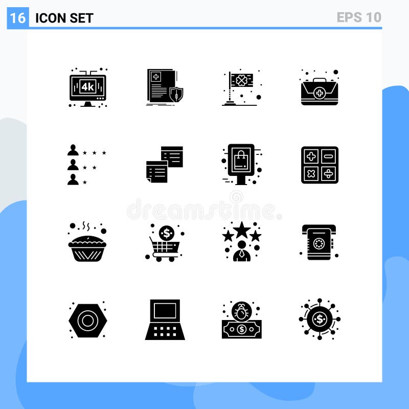 16 Thematic Vector Solid Glyphs and Editable Symbols of First, Aid ...