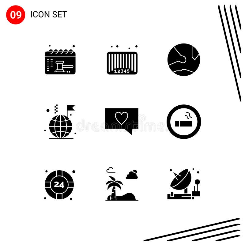 9 Thematic Vector Solid Glyphs and Editable Symbols of Flag, Business ...