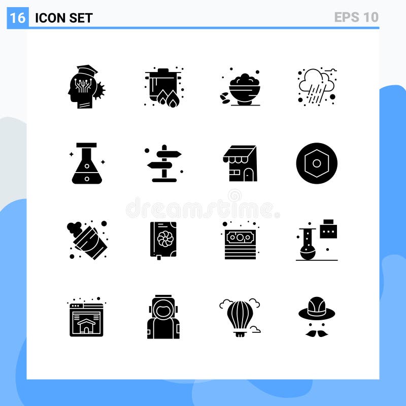 16 Thematic Vector Solid Glyphs and Editable Symbols of Flask, Cloud, Cooking, Autumn, Fast ...