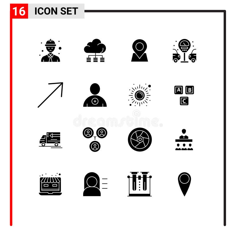 16 Thematic Vector Solid Glyphs and Editable Symbols of Follow, Right ...