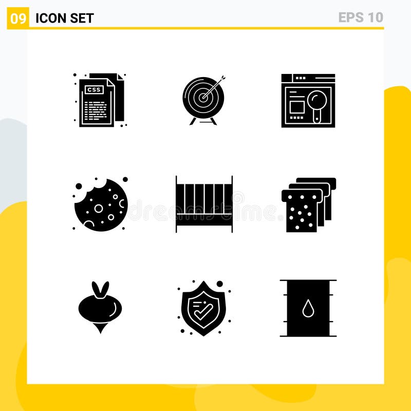 9 Thematic Vector Solid Glyphs and Editable Symbols of Food, Cake, Goal ...