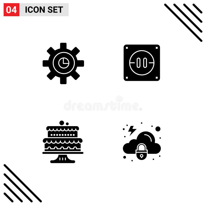 4 Thematic Vector Solid Glyphs and Editable Symbols of Graph, Cake ...