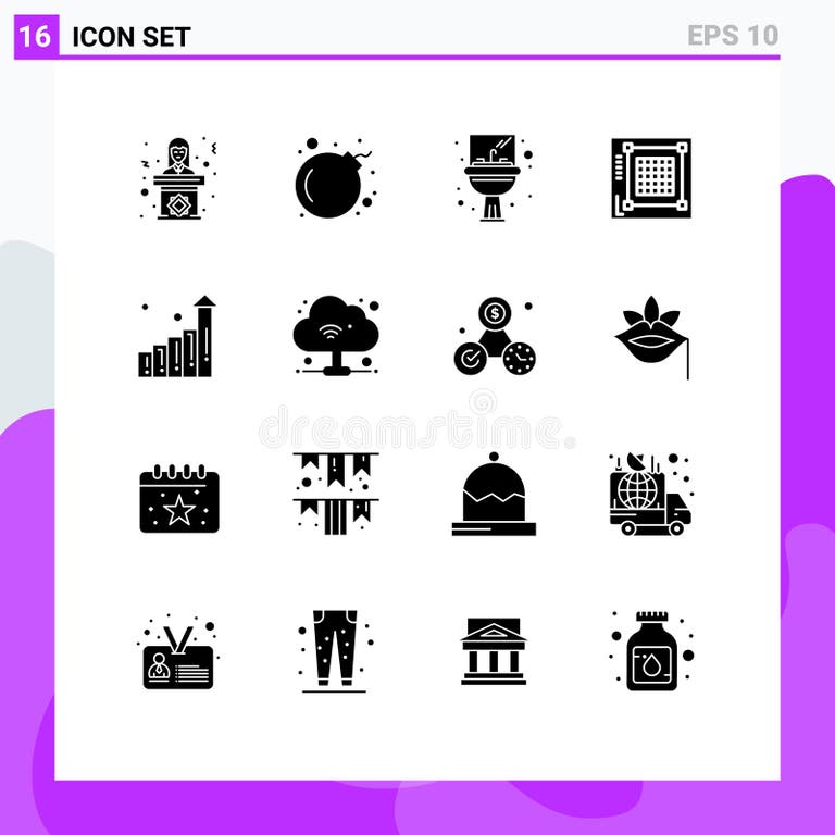 16 Thematic Vector Solid Glyphs and Editable Symbols of Graph, Web ...