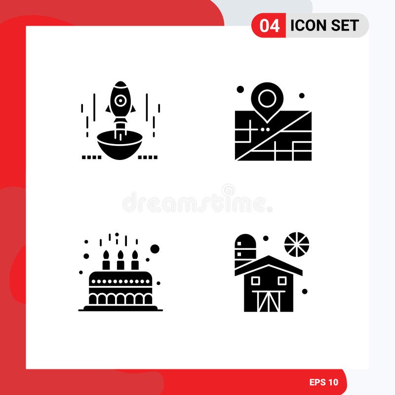 4 Thematic Vector Solid Glyphs and Editable Symbols of Launch, Party ...