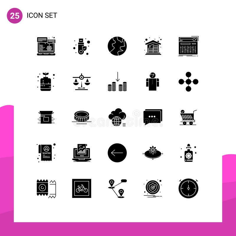 25 Thematic Vector Solid Glyphs and Editable Symbols of Midi, Control ...