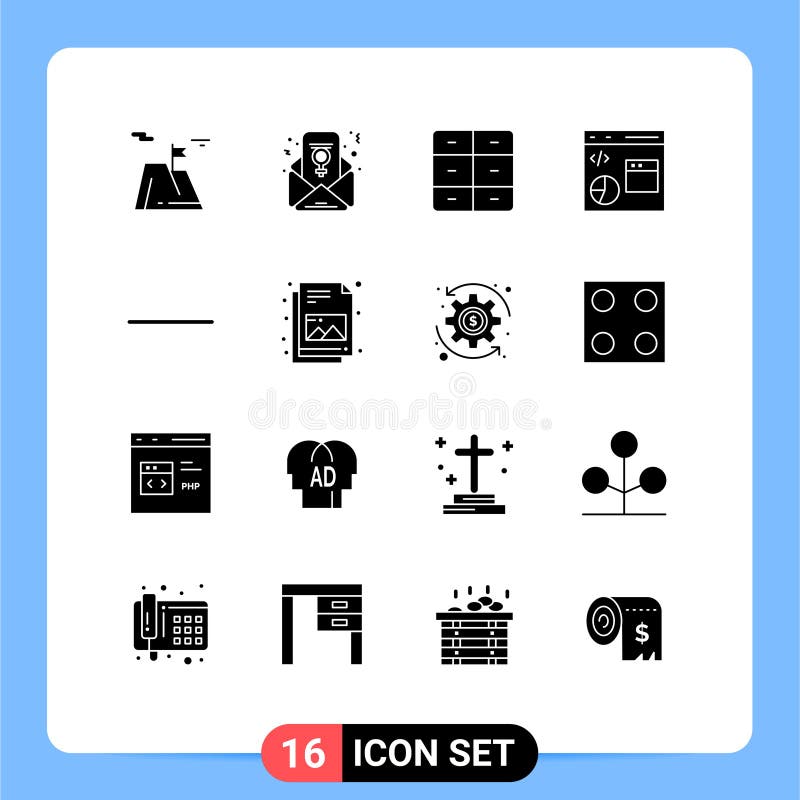 16 Thematic Vector Solid Glyphs and Editable Symbols of Minus ...