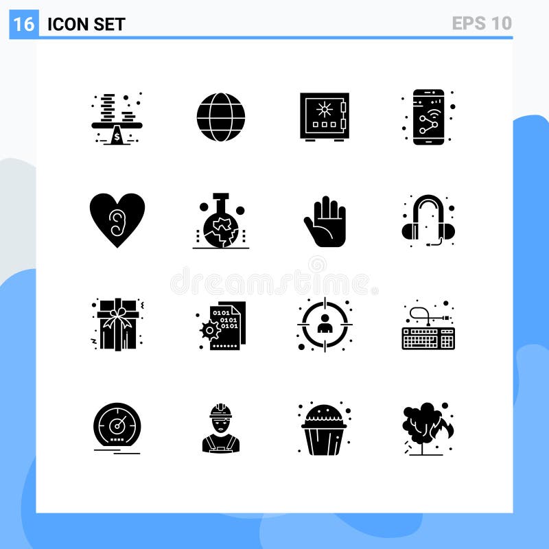 16 Thematic Vector Solid Glyphs and Editable Symbols of Mobile, App ...