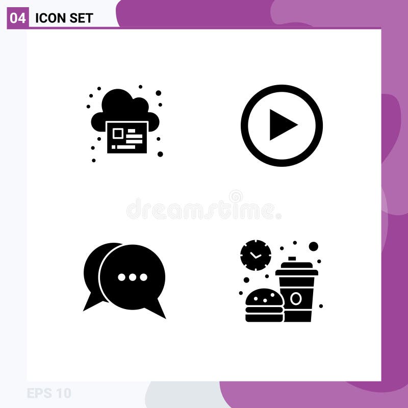 4 Thematic Vector Solid Glyphs and Editable Symbols of Online ...