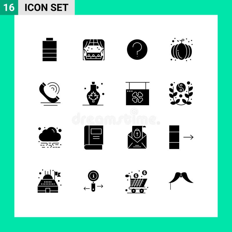 16 Thematic Vector Solid Glyphs and Editable Symbols of Phone, Call ...